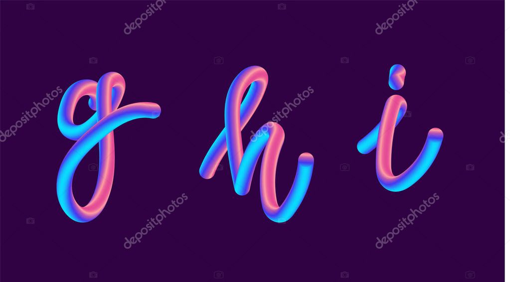 3d gradiente letras holográficas. Juego de fuentes con letra g, h, j ...