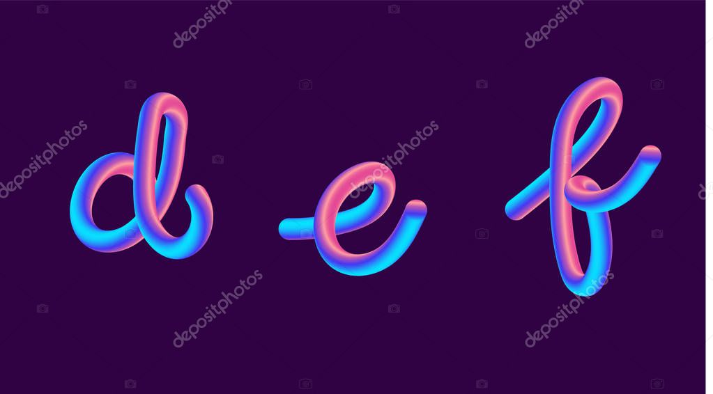 3d gradiente letras holográficas. Juego de fuentes con letra d, e, f ...