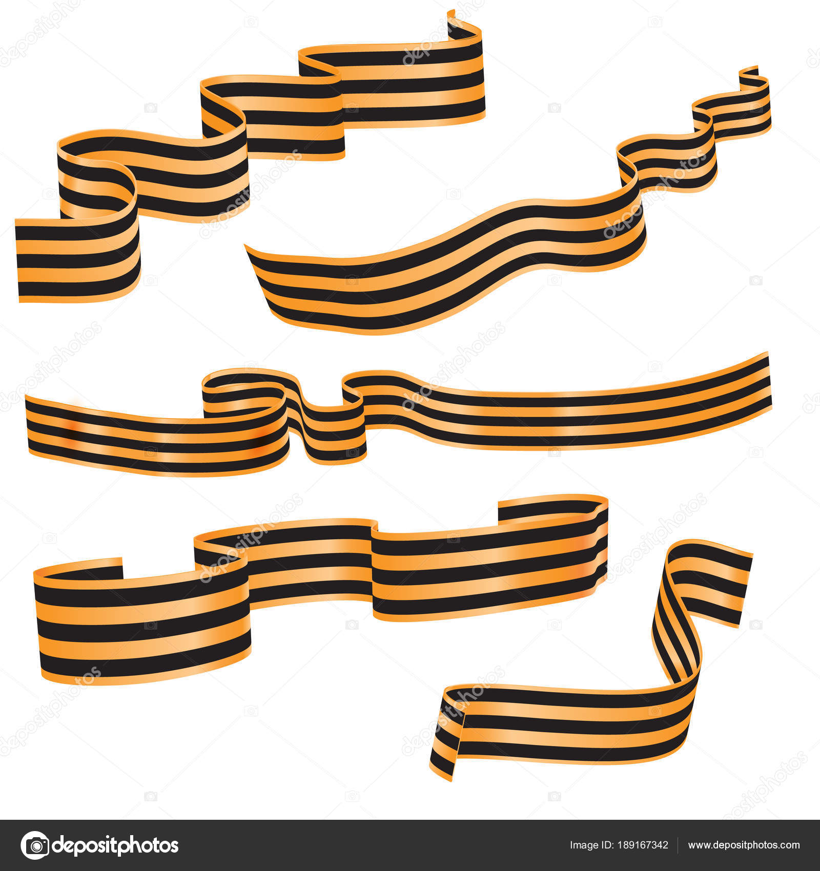 Set of St. George black and orange striped curved Ribbon or banner ...