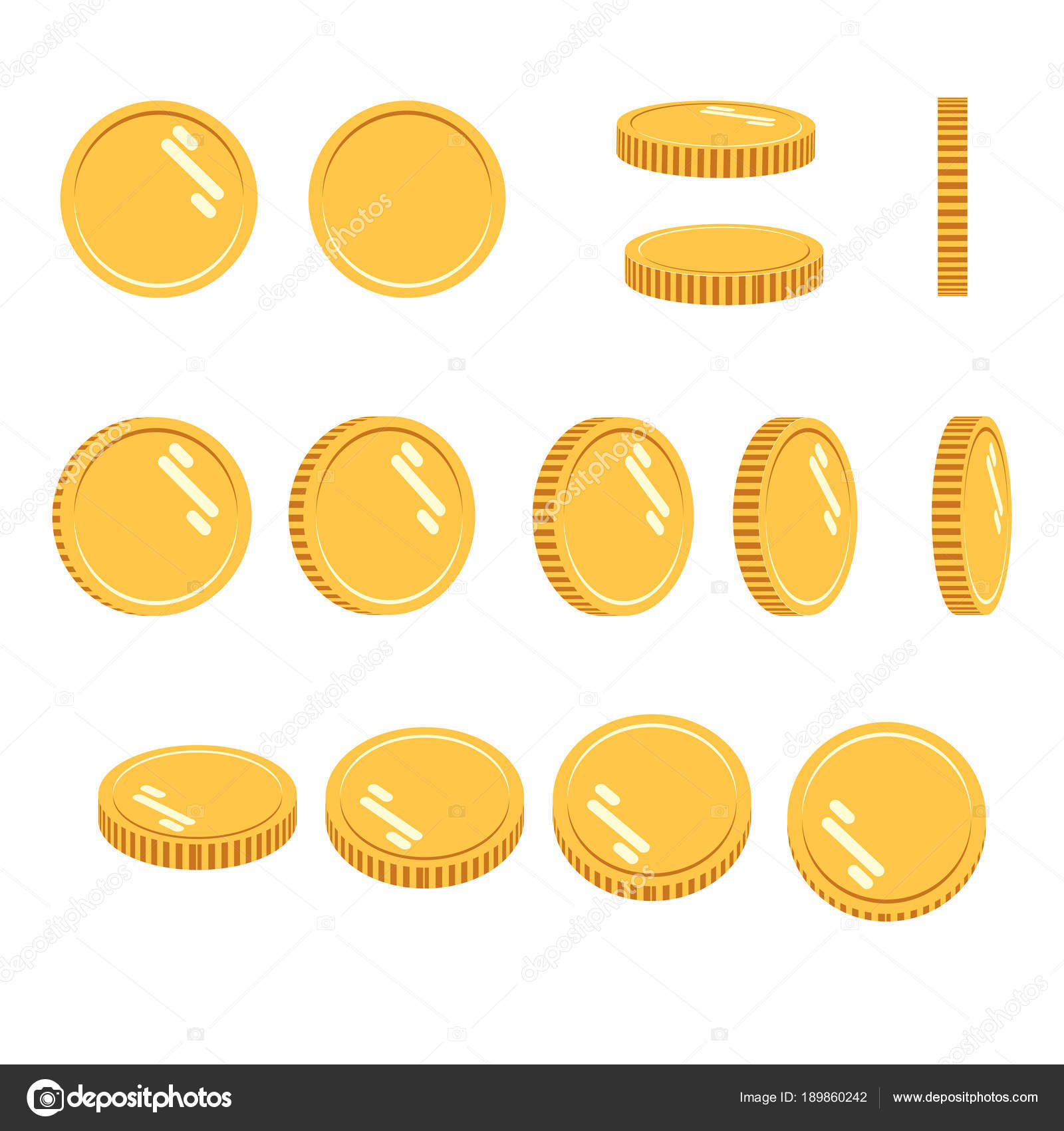 Coins set of vector sprites for rotation in different projections ...