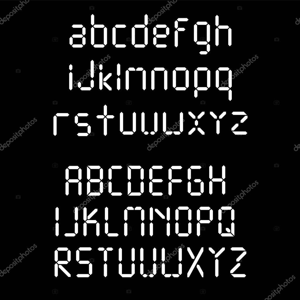 Fuente digital. Letras de despertador. Números y letras configurados ...