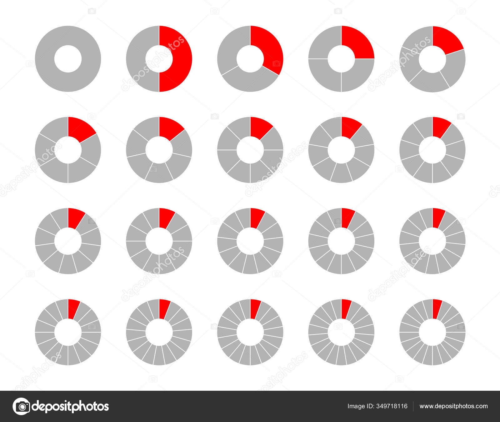 Fractions vector icons. Pie chart circles. Business chart elements ...