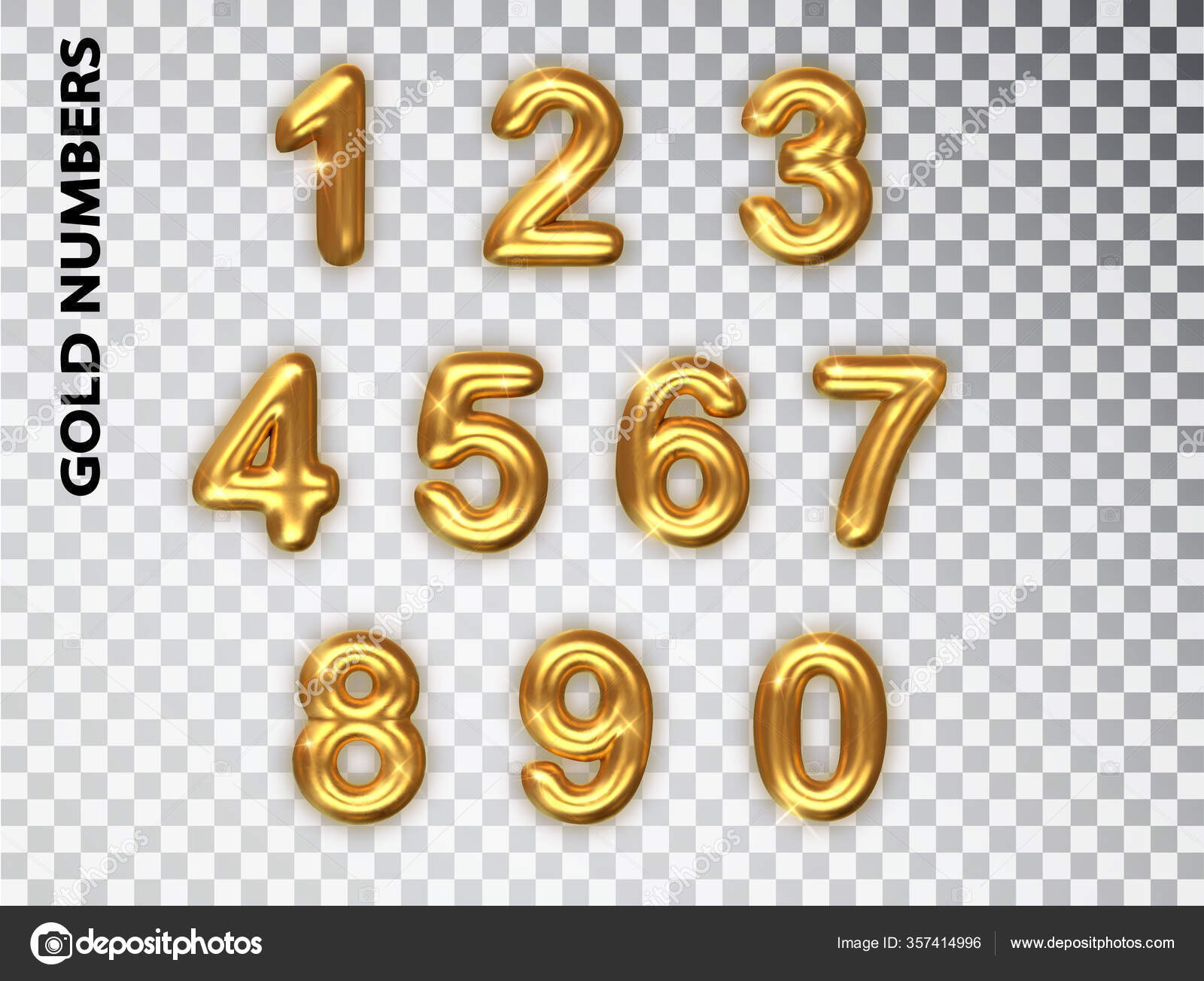 Chiffres d'or isolés. Or réaliste brillant numéros 3d avec ombre. Pour ...