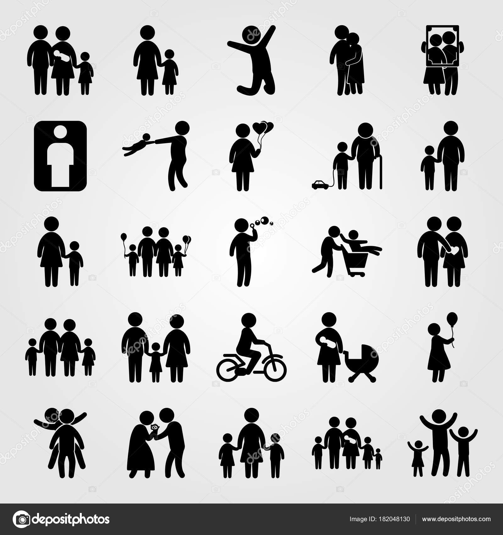 Humans Icon Set Vector Love Children Portrait Hugging — Stock Vector ...