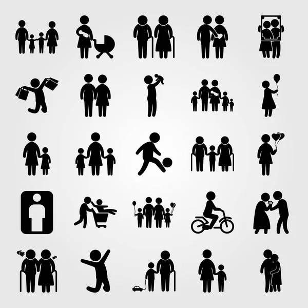 Humans Icon Set Vector Love Children Portrait Hugging — Stock Vector ...