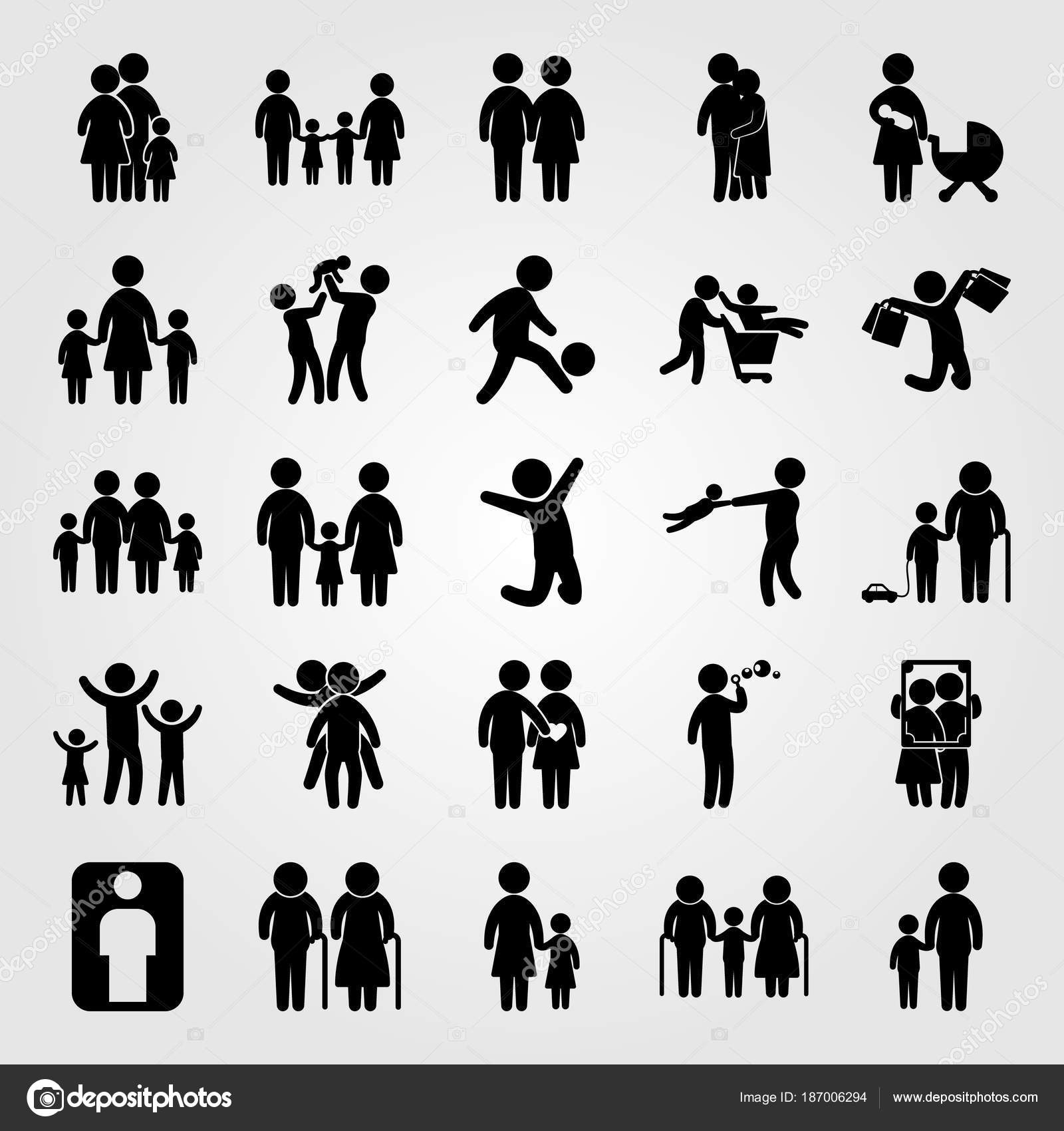 Humans Icon Set Vector People Hugging Mother Two Chields Grandson Stock ...