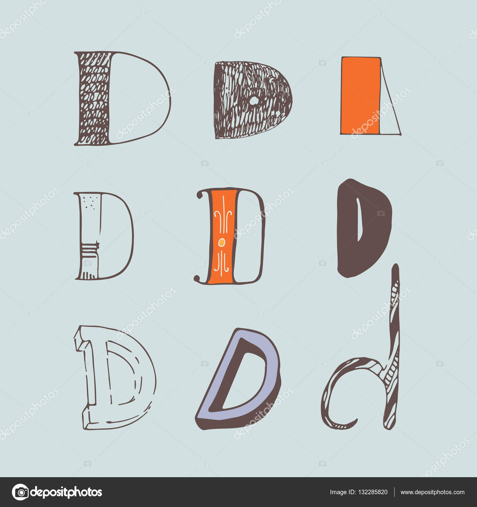 Conjunto vectorial de letras coloridas del alfabeto D, aisladas sobre ...