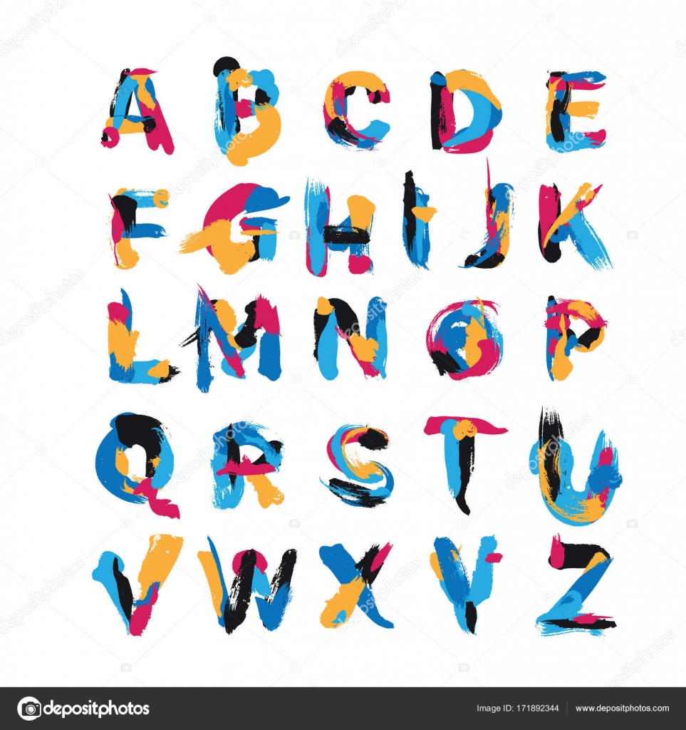Vector set with hand drawn with brush spots and smears elements. Abc ...