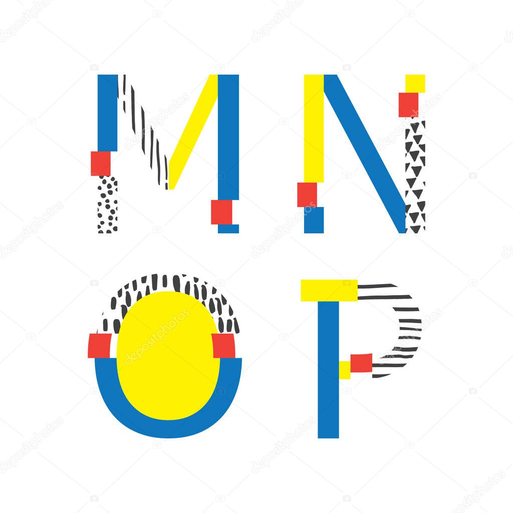 Conjunto de vectores con letras abc M, N, O y P en estilo geométrico ...