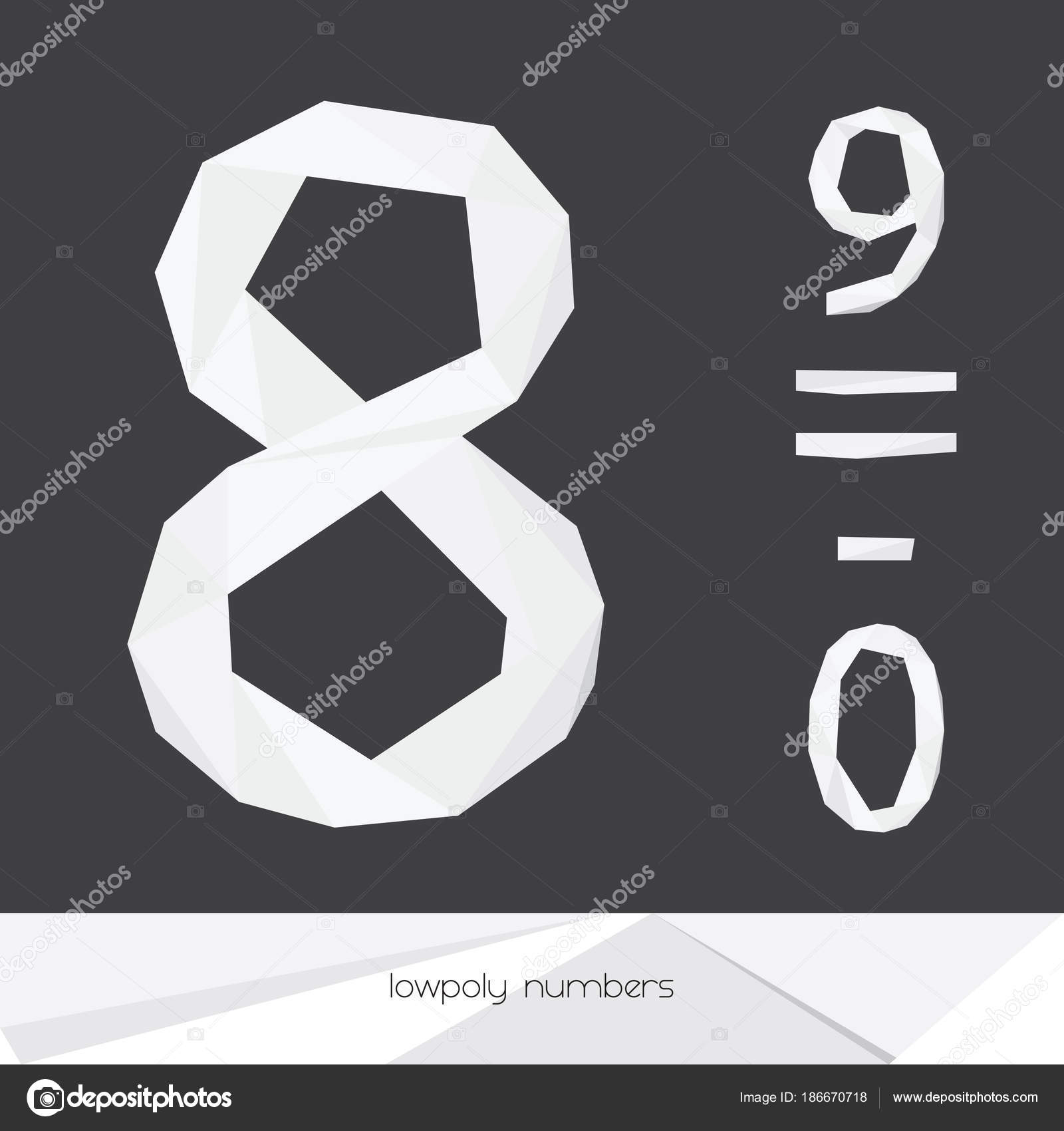 Vector set with low poly numbers 8 9 0 isolated on dark background ...