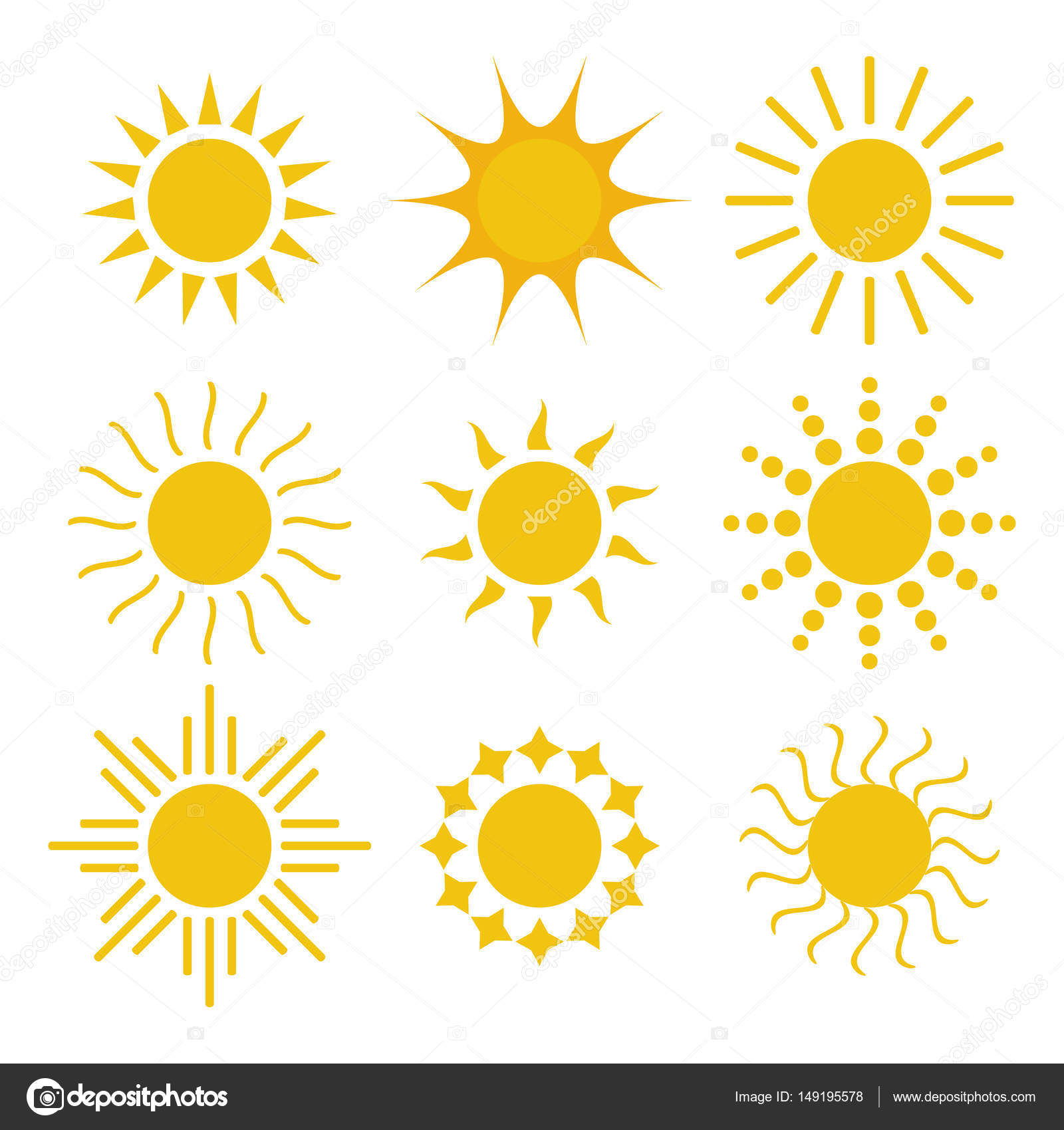 Icono del sol vector establecido en un estilo plano Vector de stock por ...
