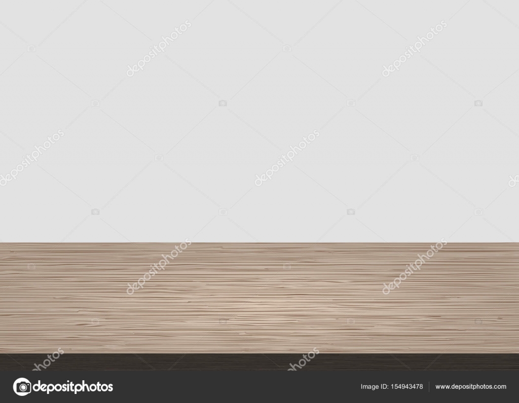 Empty wood table top on white concrete background. Wooden background ...