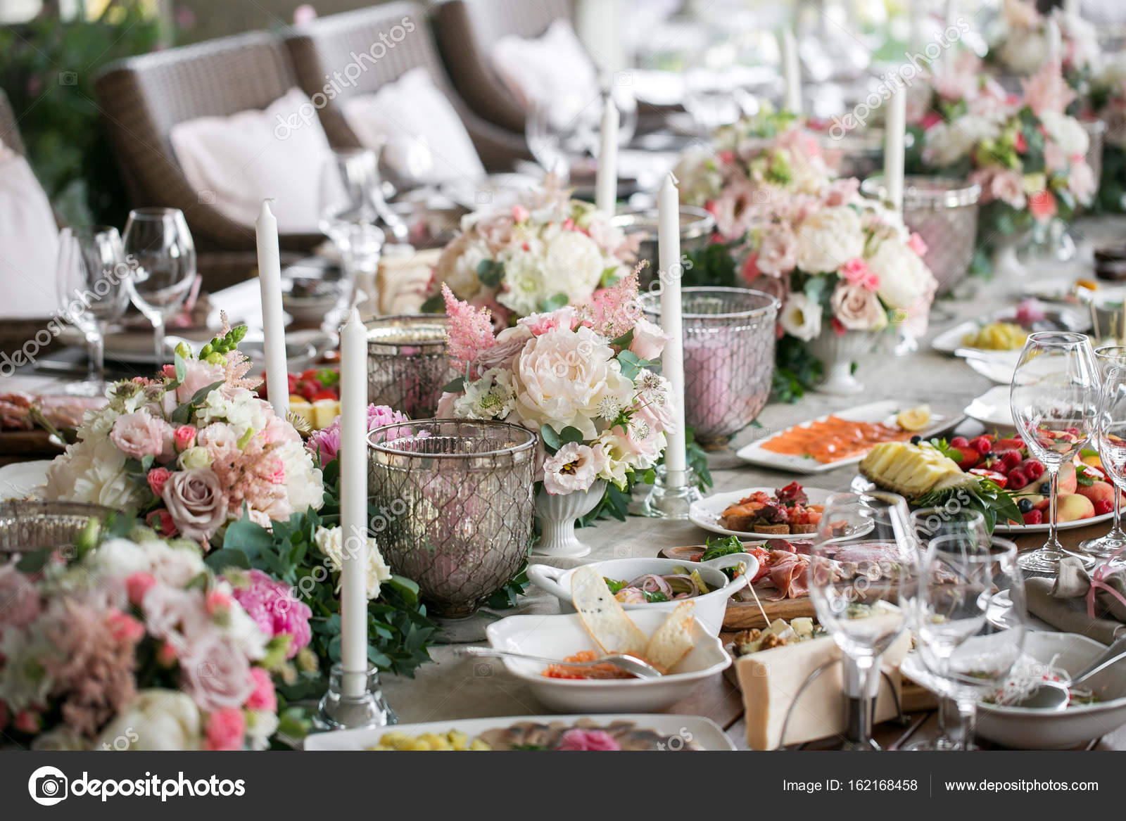 Luxury, elegant wedding reception table arrangement, floral centerpiece ...