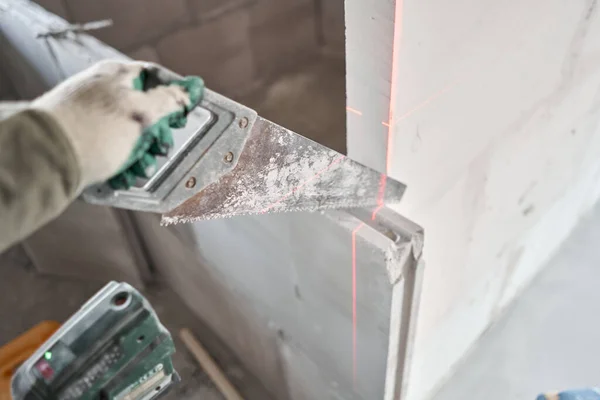 Tools on Gypsum plate. Construction of internal walls in the apartment ...