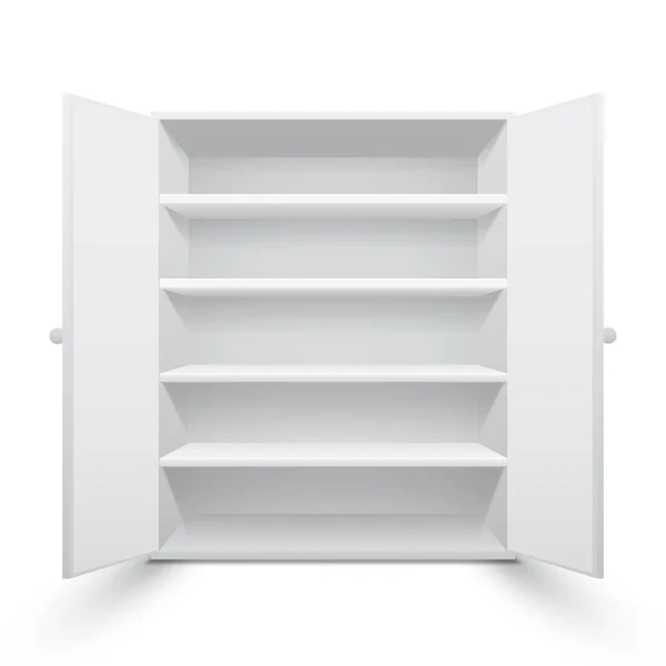 Blank empty showcase display with retail shelves. Front view. Vector ...