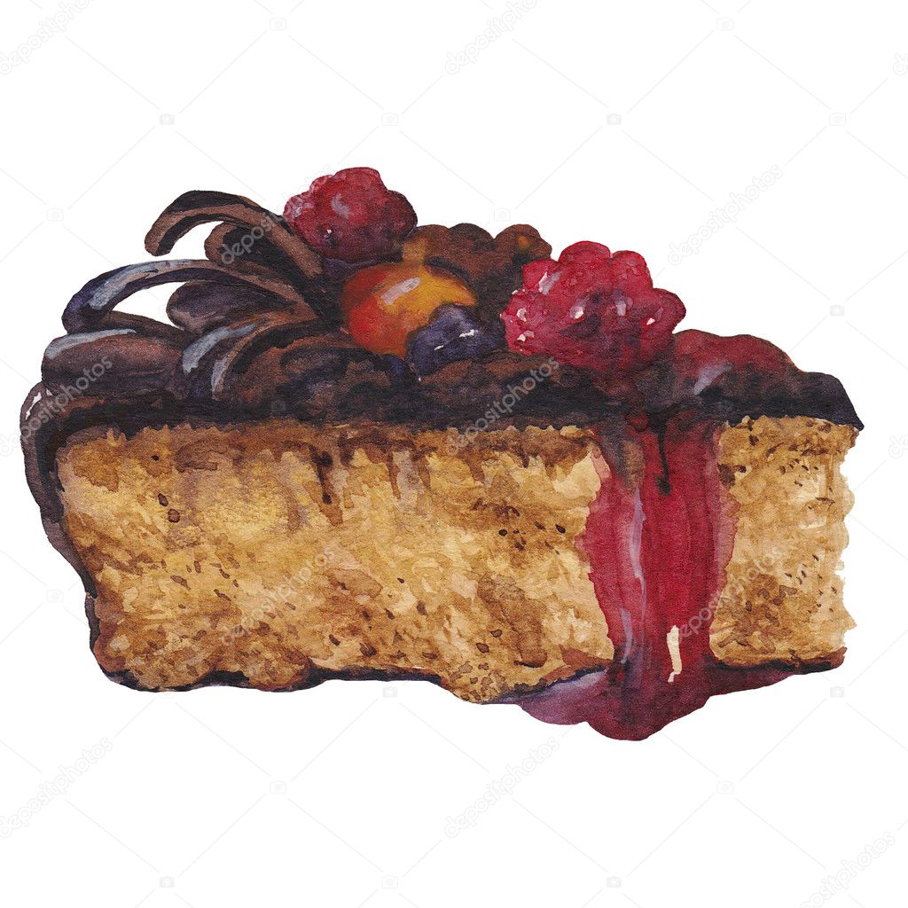 Hand drawn watercolor cake. Illustration Stock Photo by ...