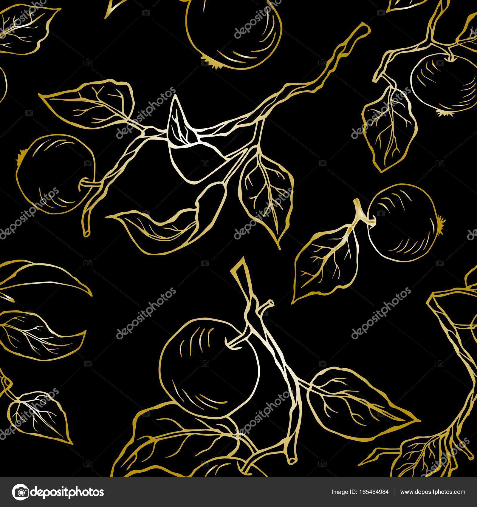 Seamless black pattern with golden apples. Stock Vector Image by ...