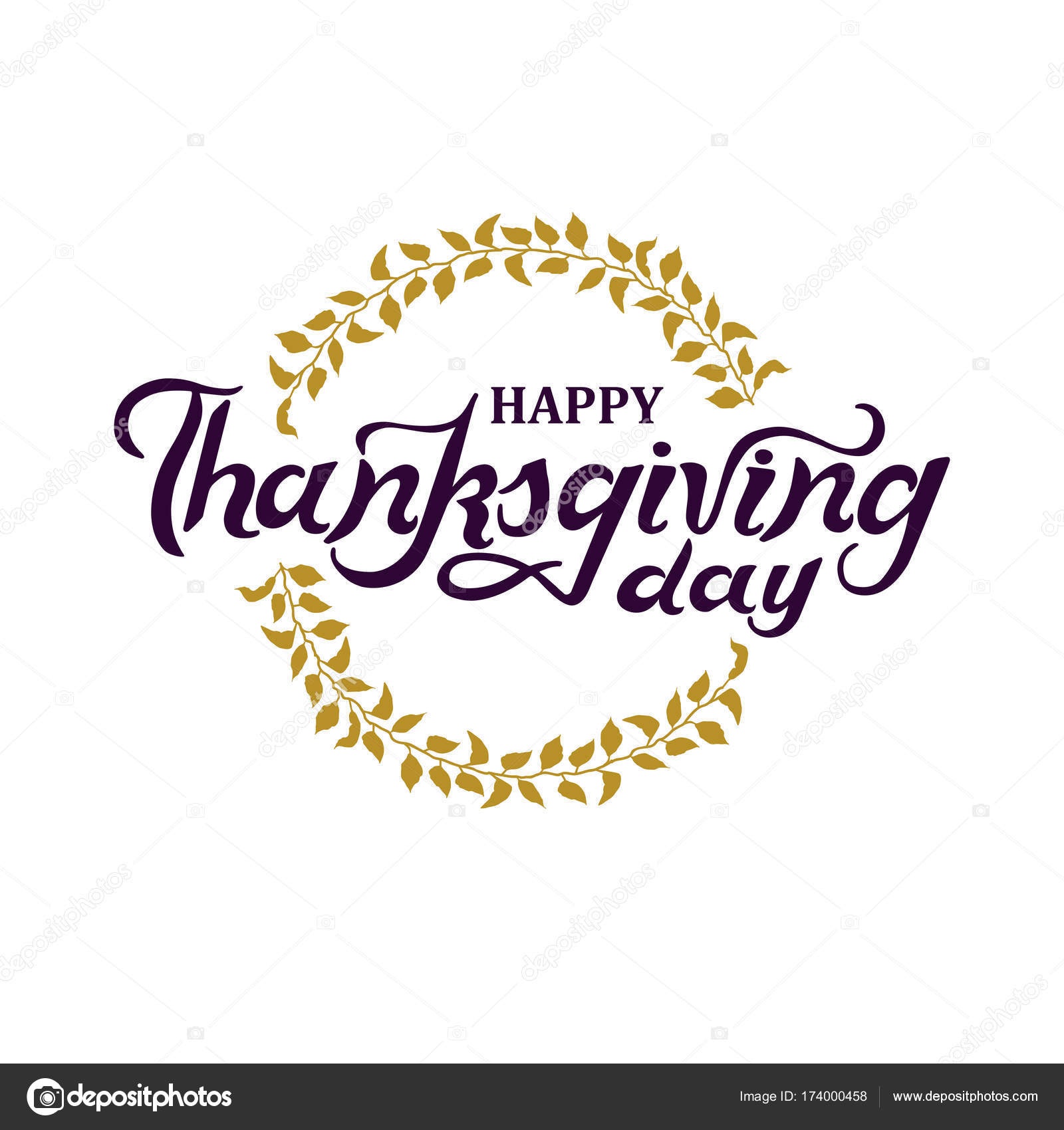 Hand drawn Thanksgiving Day lettering with golden wreath. Stock Vector ...