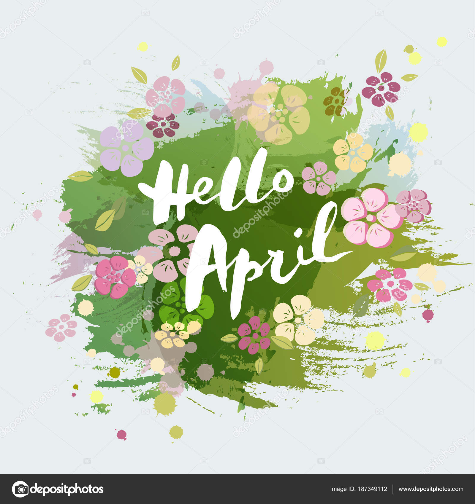 Handwritten Lettering Hello April Isolated Watercolor Painting ...