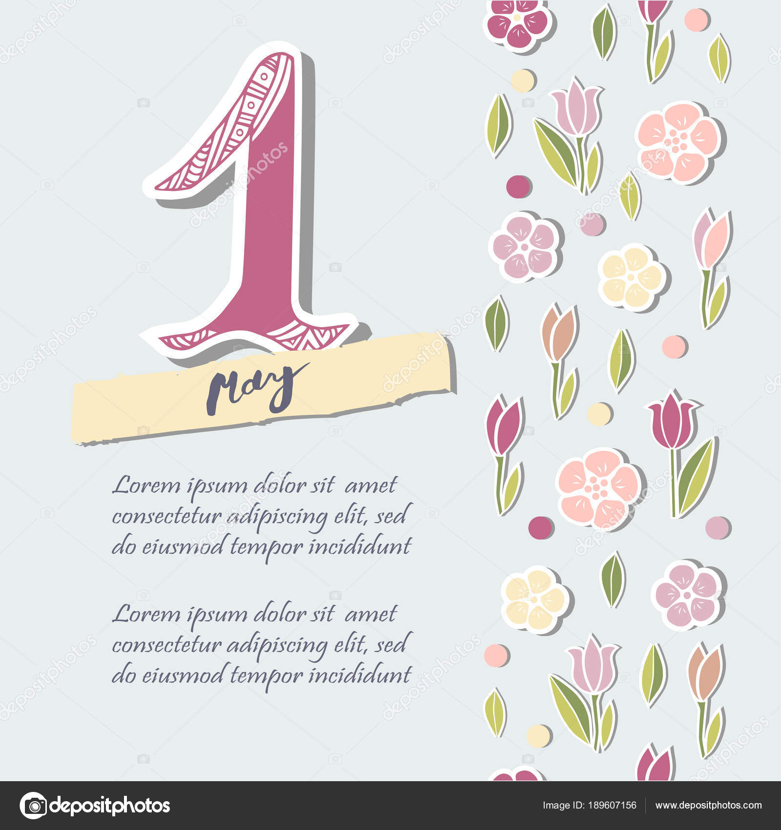 First May Text Isolated Background Flowers Template International Labor ...