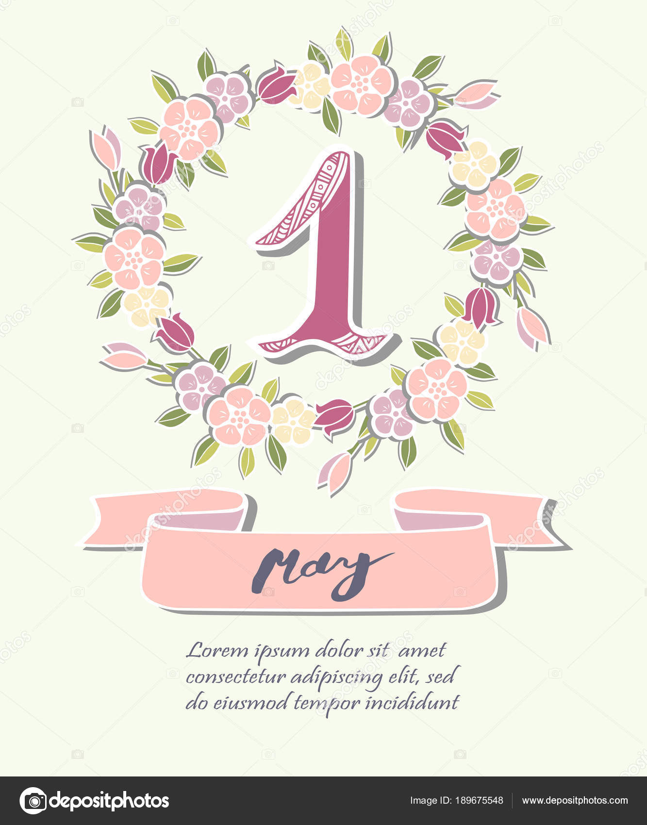 First May Text Isolated Background Flowers Template International Labor ...