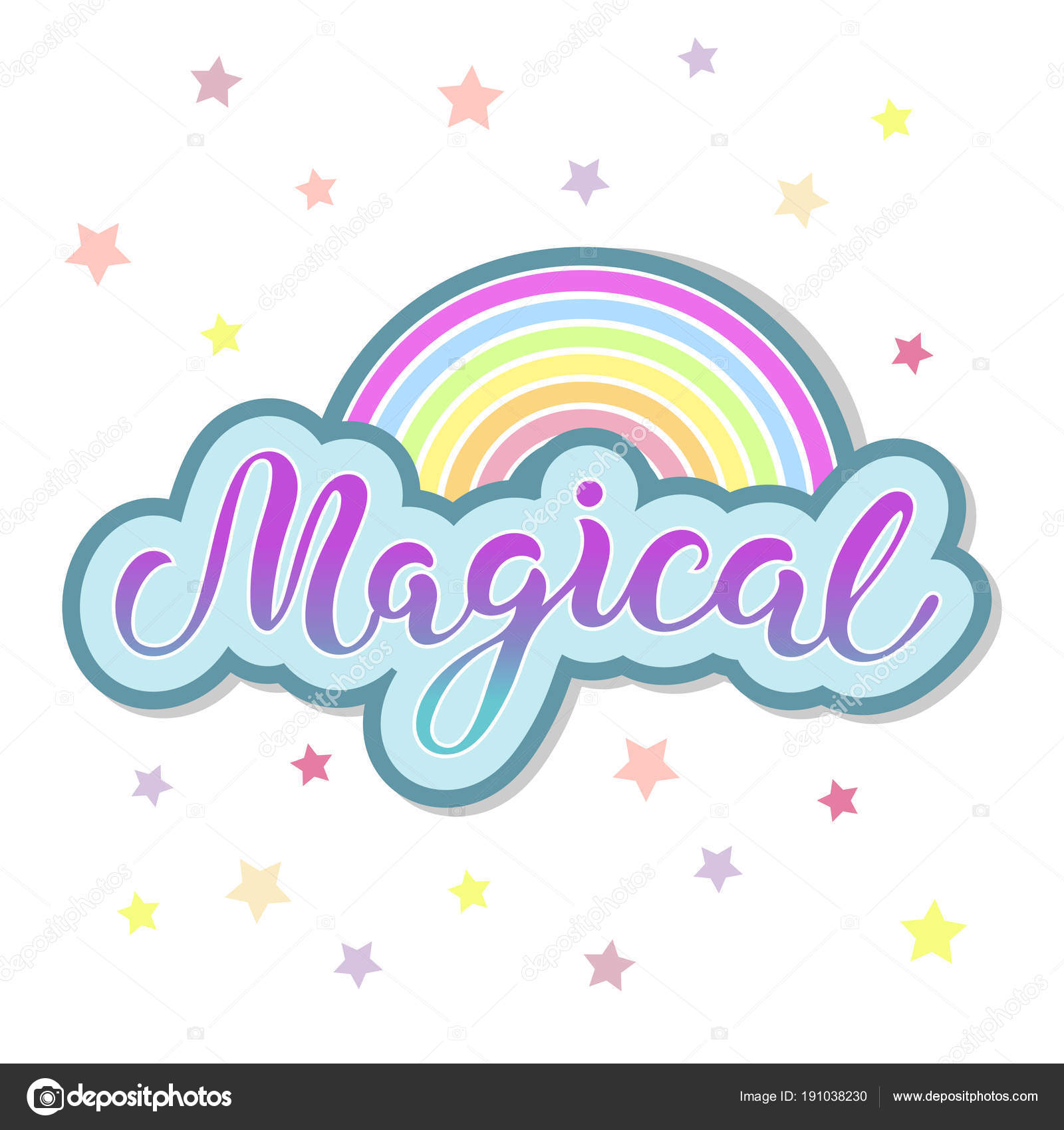 Magical Text Rainbow Isolated Background Hand Drawn Lettering Magical ...