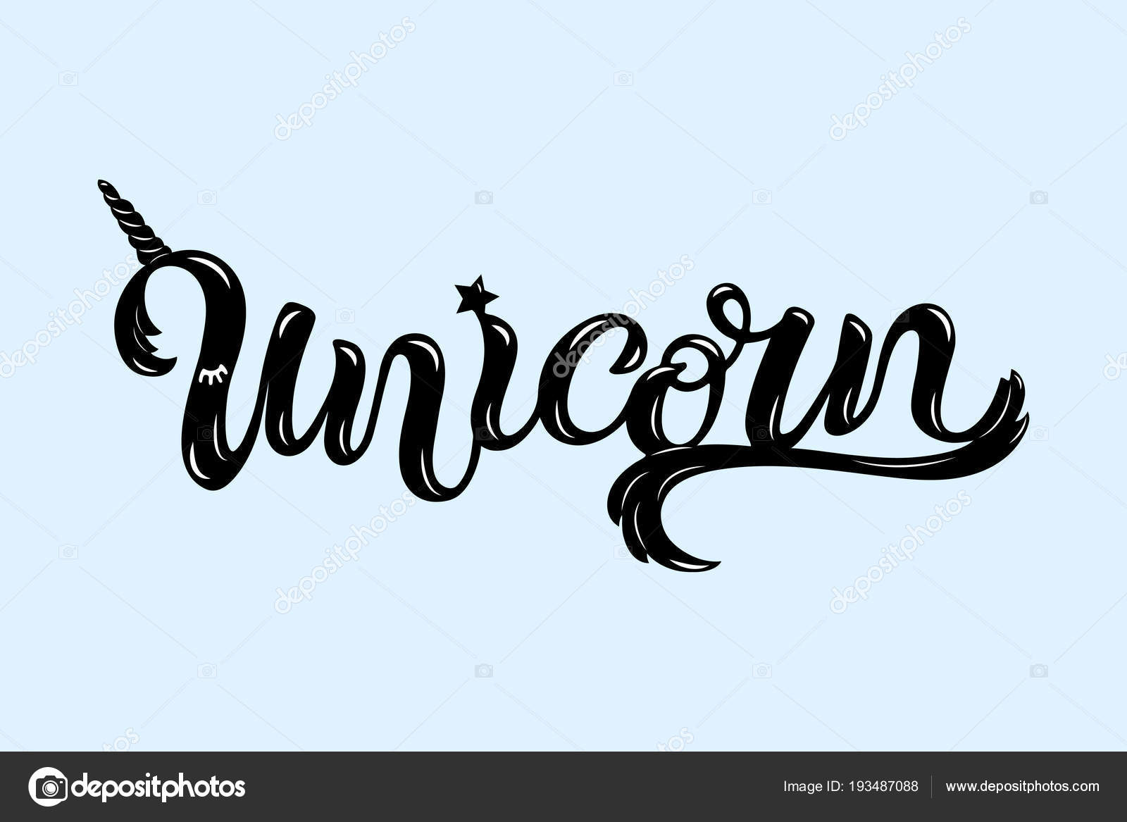 Hand Drawn Unicorn Lettering Blue Background Logotype Vector ...