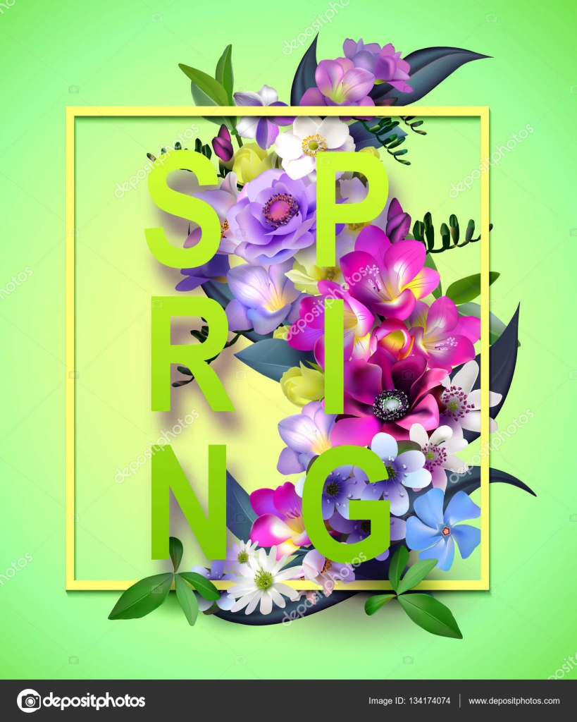 Floral Spring Graphic Design - with Colorful Flowers - for t-shi Stock ...