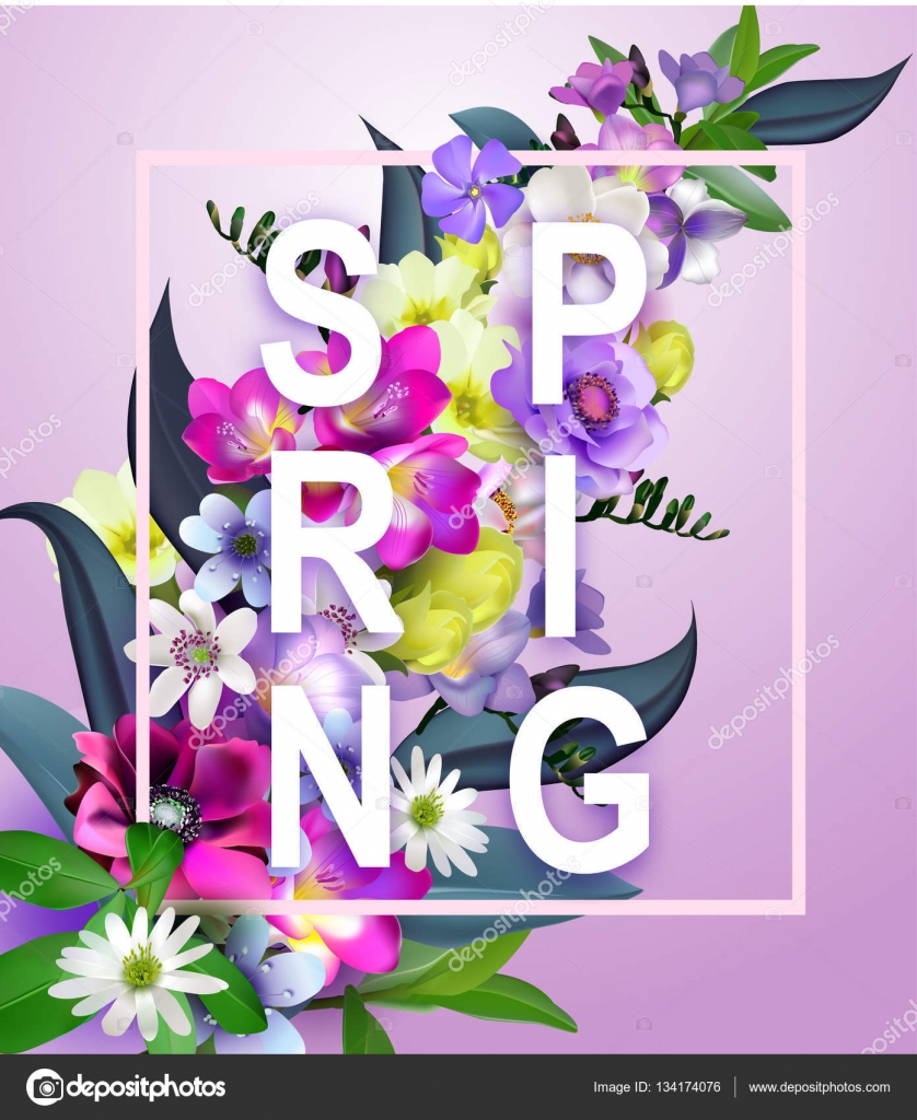 Floral Spring Graphic Design - with Colorful Flowers - for t-shi Stock ...