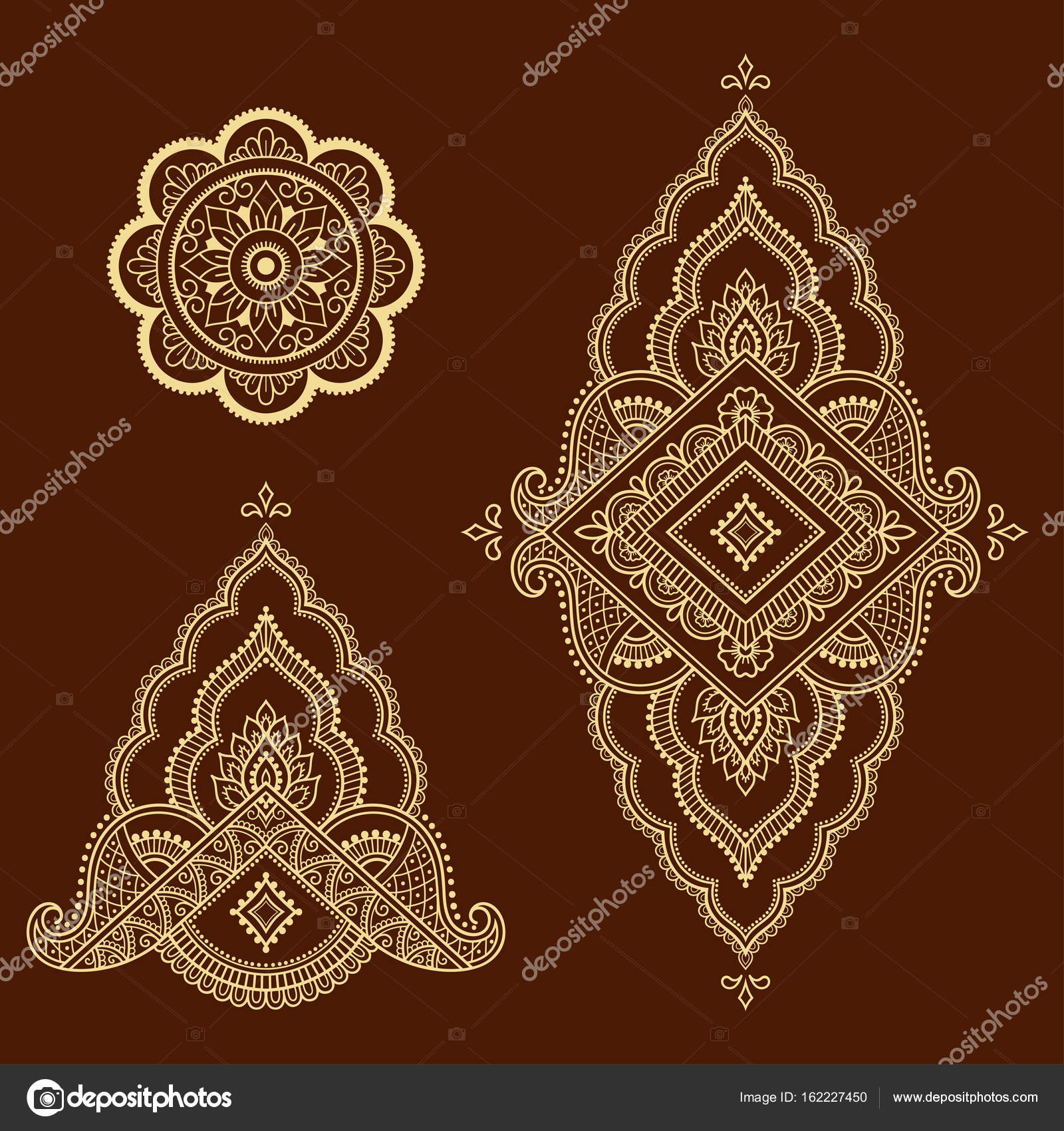 Henna tattoo flower template. Mehndi style. Set of ornamental patterns ...