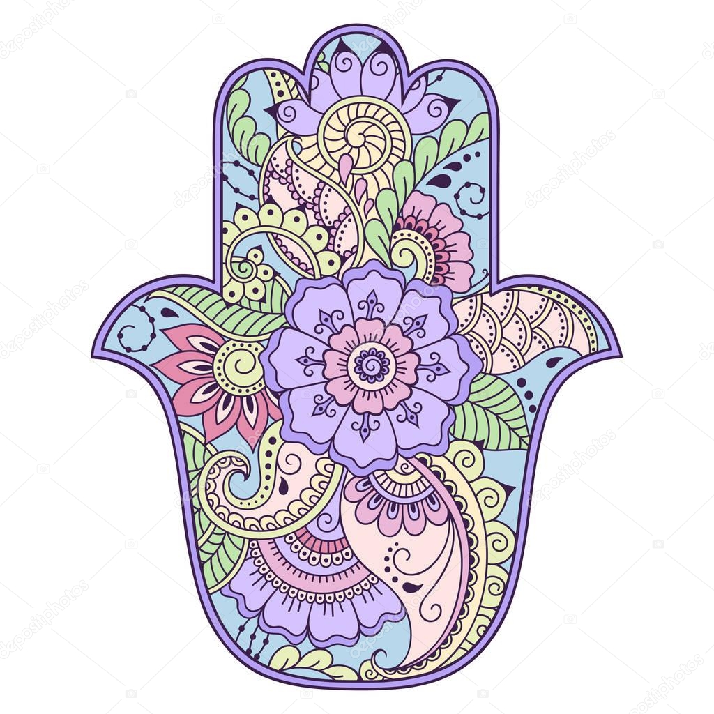 Color hamsa símbolo dibujado a mano. Patrón decorativo en estilo ...