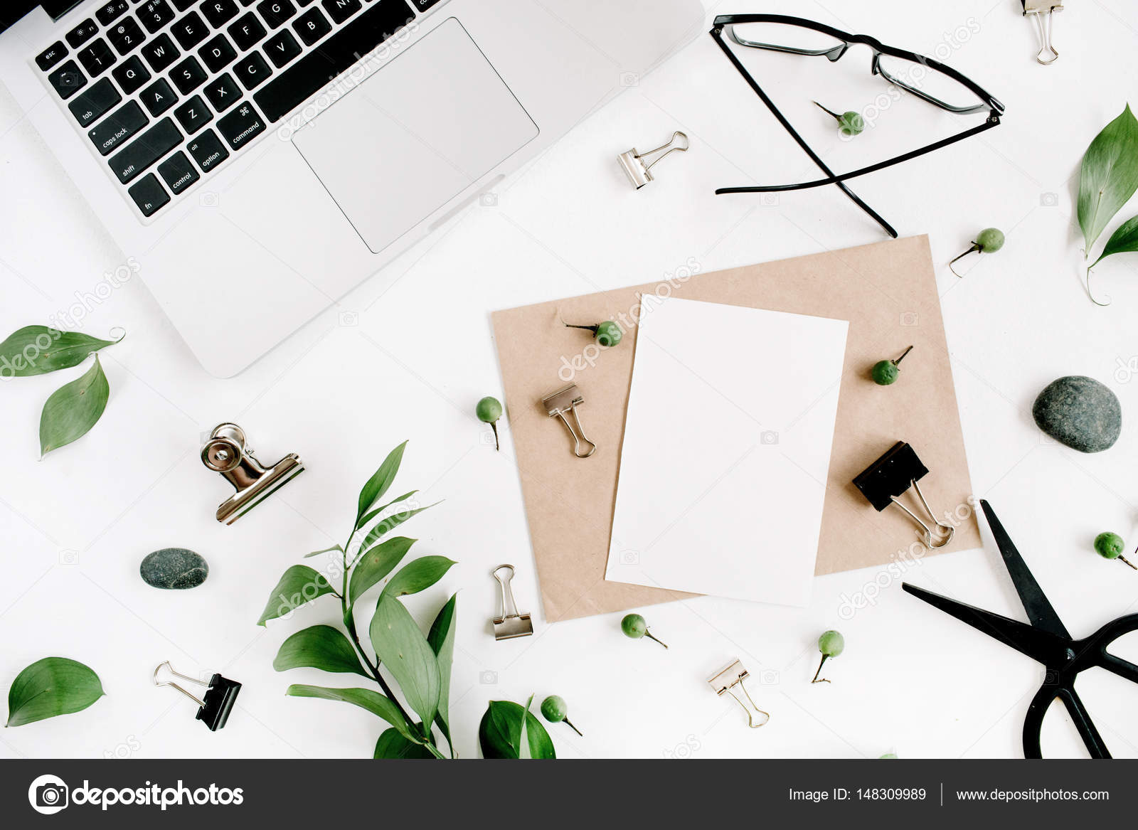 White office desk workspace — Stock Photo © maximleshkovich #148309989