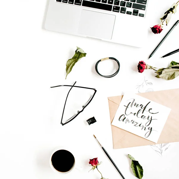 Inspirational quote on working desk — Stock Photo © maximleshkovich ...