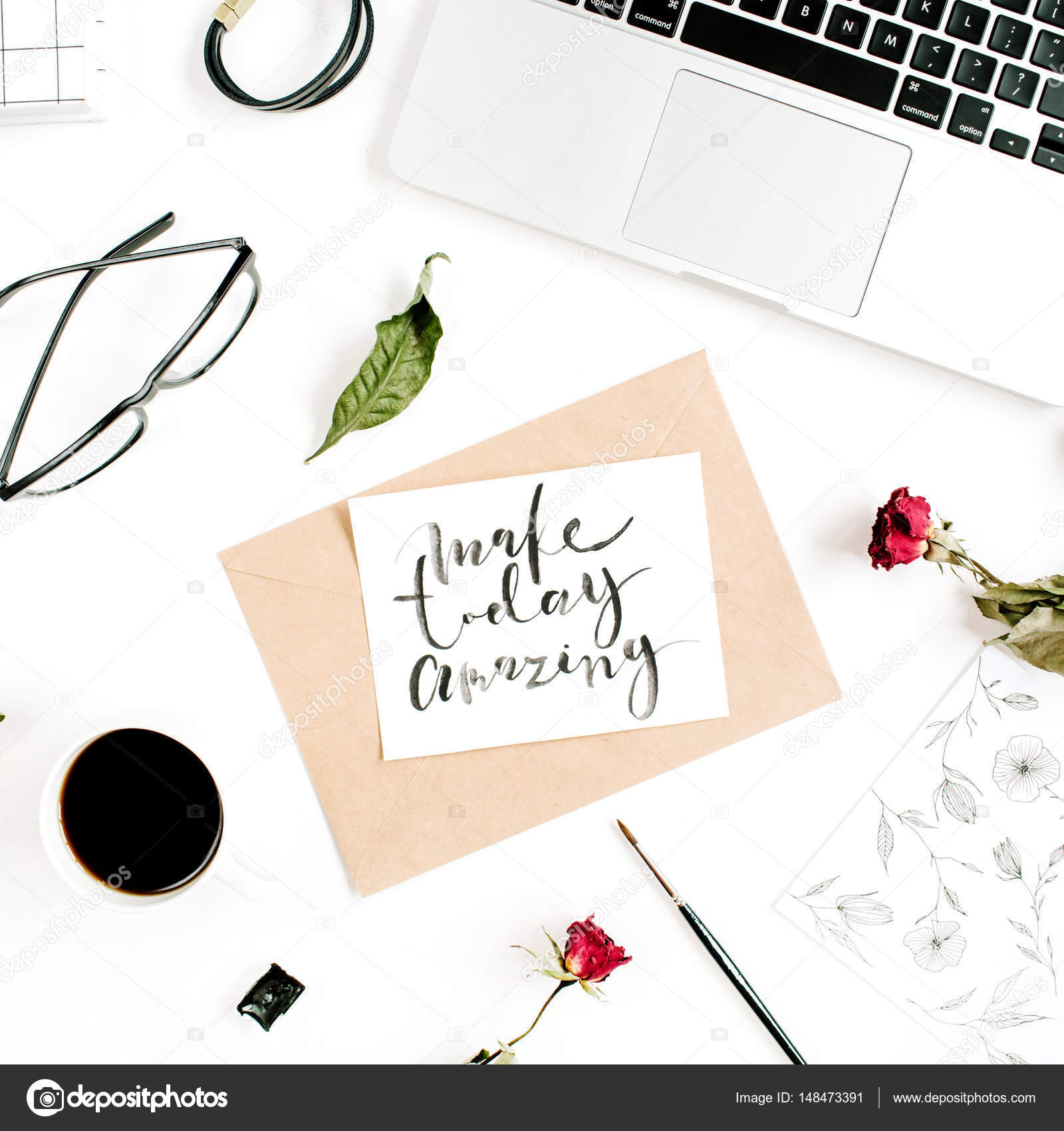 Inspirational quote on working desk Stock Photo by ©maximleshkovich ...