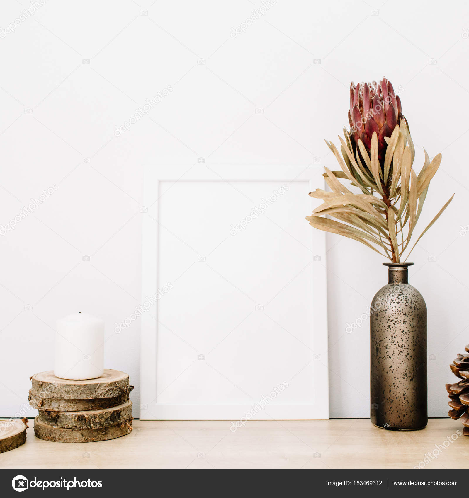 photo frame with protea flower — Stock Photo © maximleshkovich #153469312