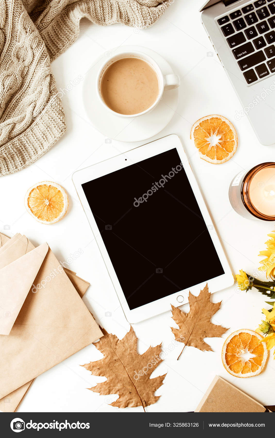 Flat Lay Home Office Table Desk Workspace Blank Copy Space Stock Photo ...