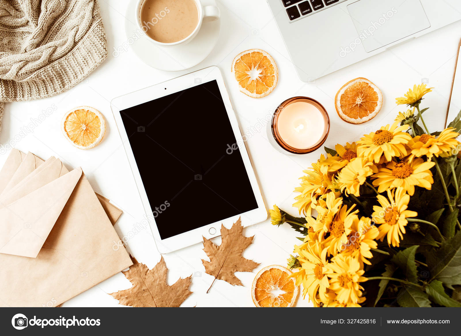 Flat Lay Home Office Table Desk Workspace Blank Copy Space — Stock ...