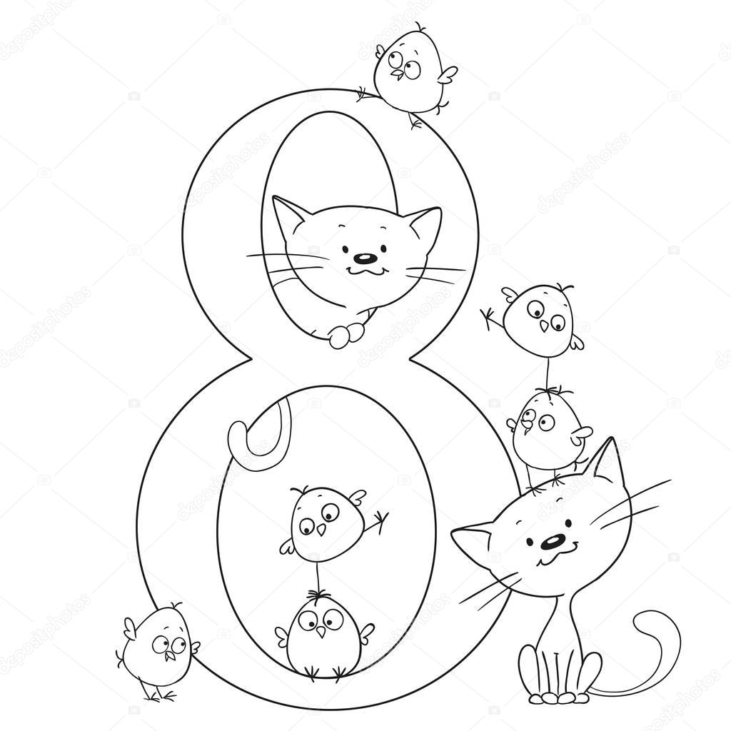 Número ocho. Lindos animales de dibujos animados. Números y animales ...