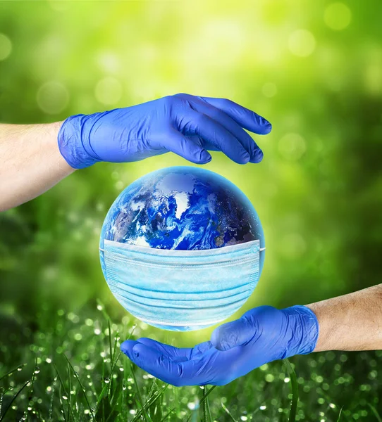 Protection against global coronavirus infection concept. Earth planet ...
