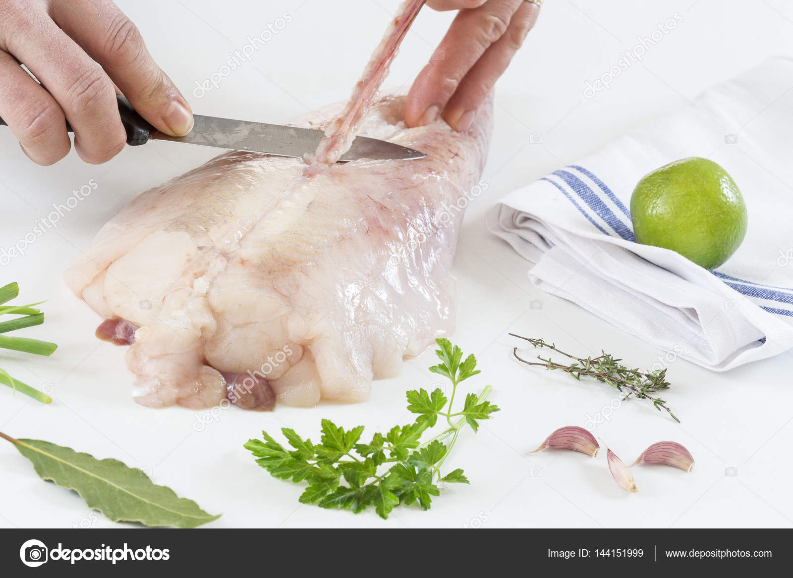 Chief preparing monkfish — Stock Photo © JPCPROD #144151999