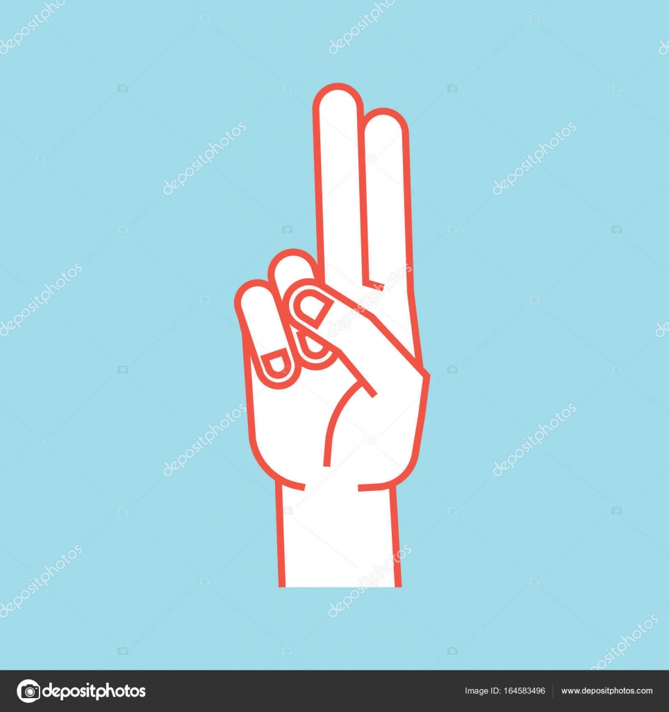 Gesture. Stylized hand with index and middle finger connect and up ...