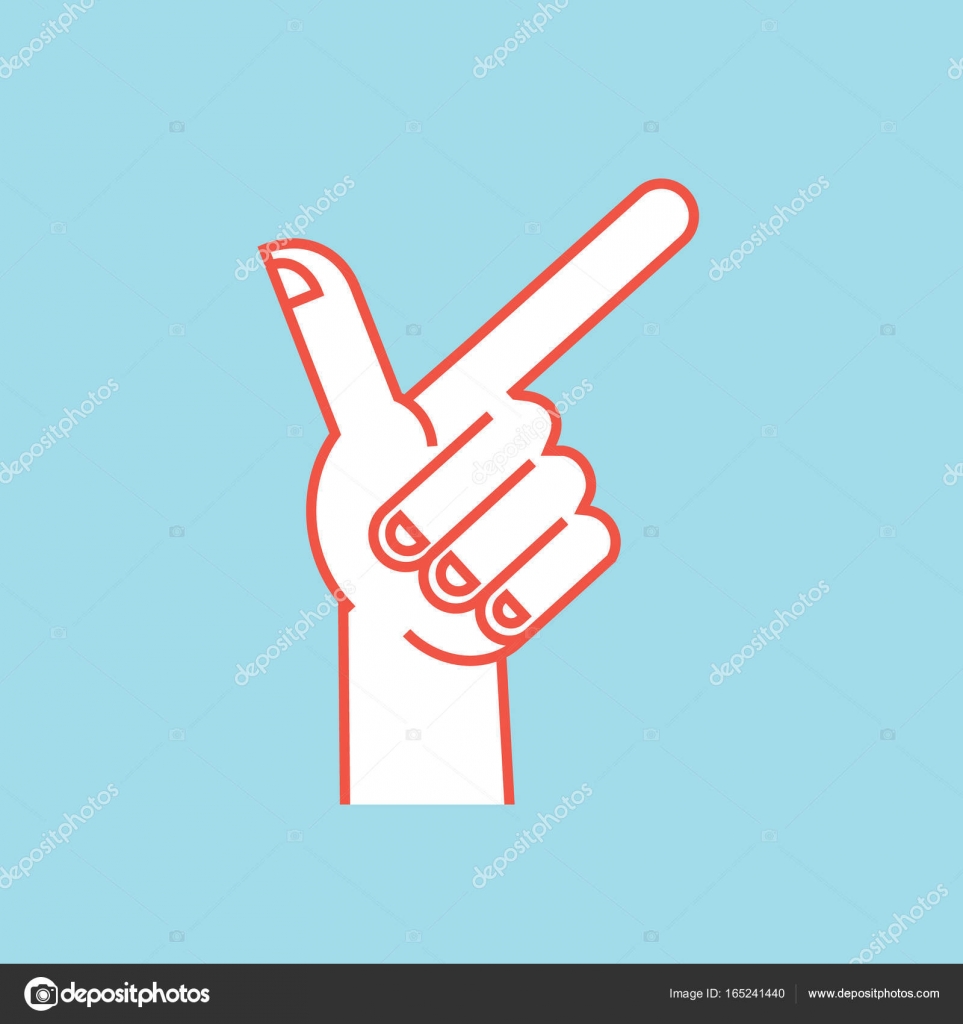 Gesture. Direction sign. Stylized hand with index and thumb fingers up ...
