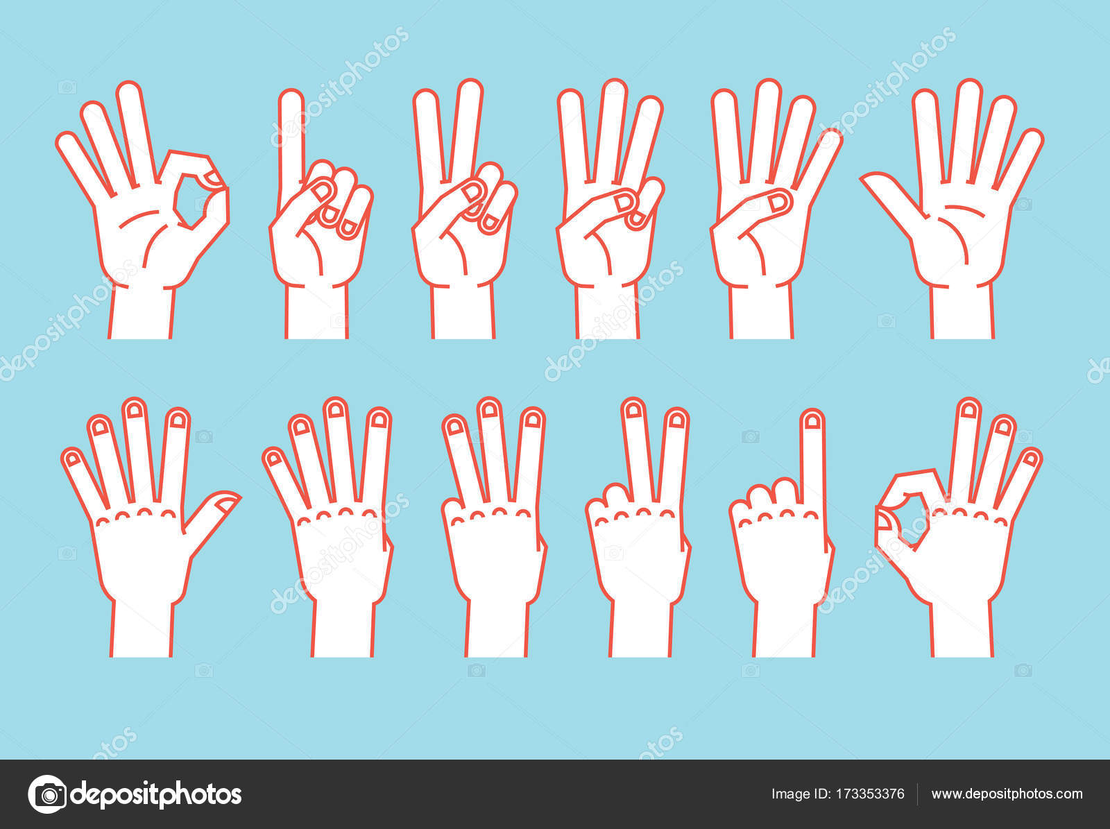 Count on fingers. Gesture. Stylized hands showing different numbers. Icons. Vector. — Stock ...