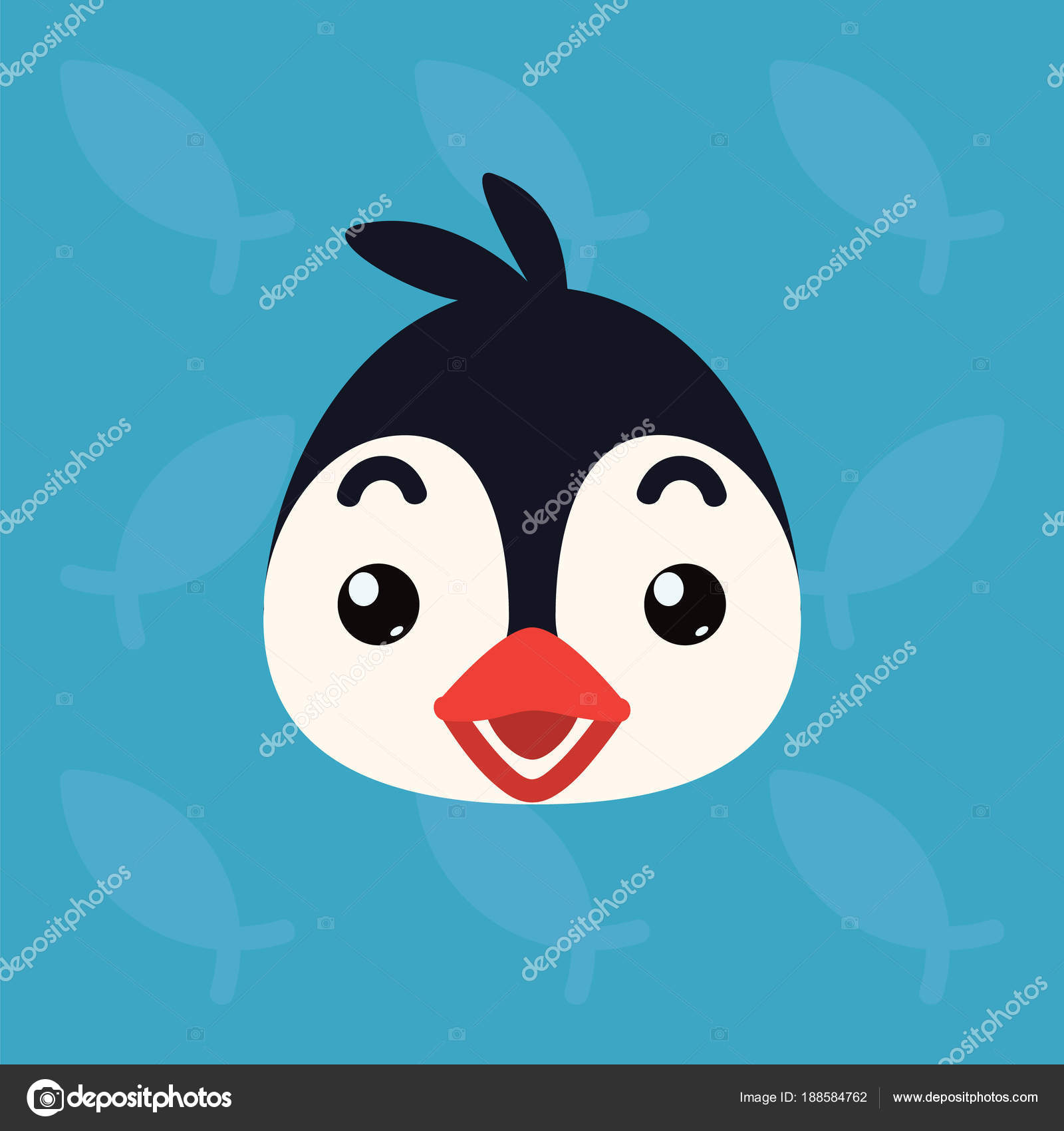 Penguin emotional head. Vector illustration of cute arctic bird shows ...