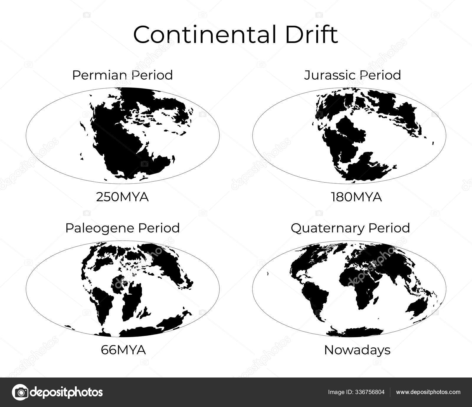 Monochrome vector illustration silhouettes of Worldmap at Permian ...