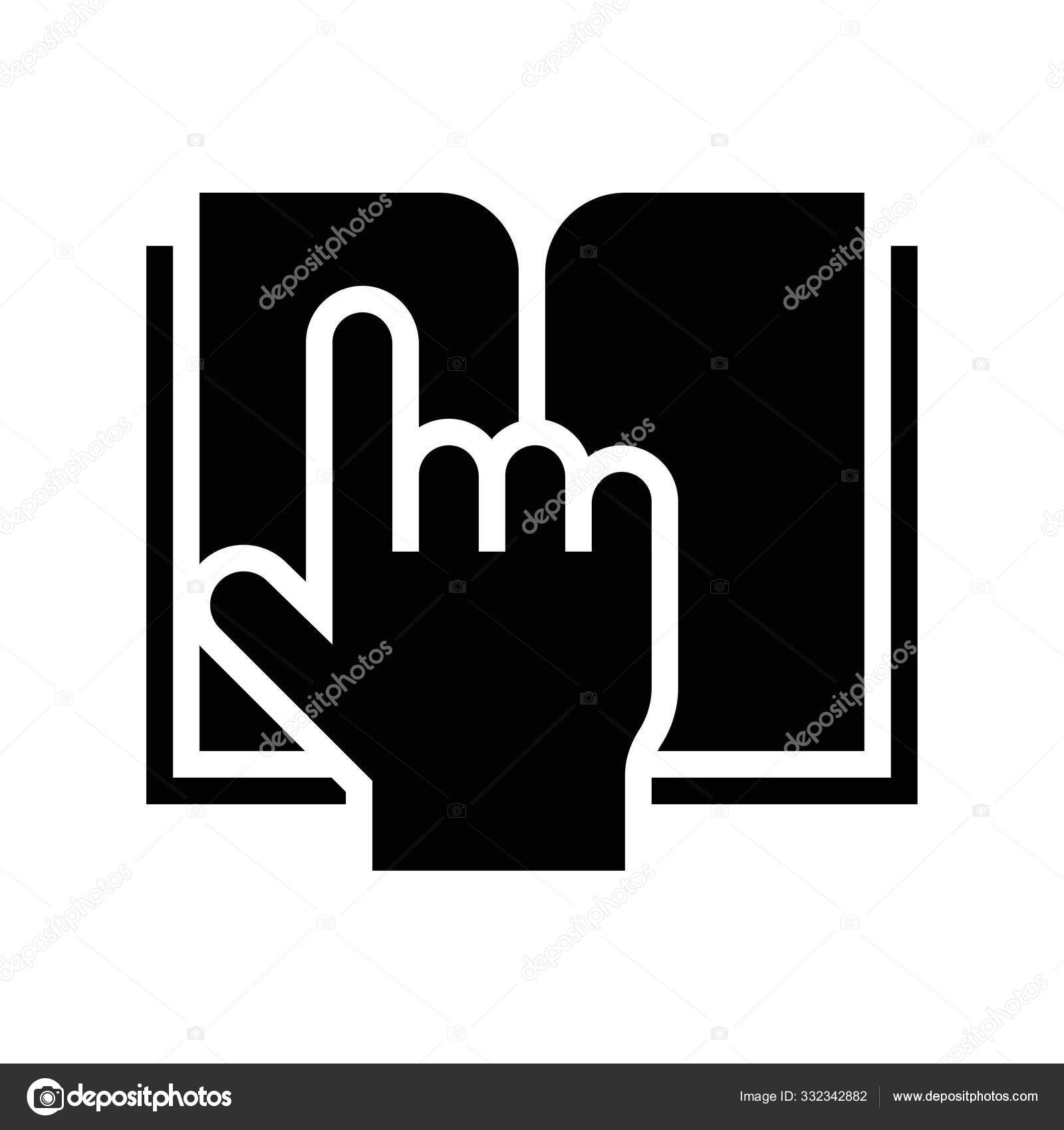 Libro Abierto Con Vector Apuntando Mano Icono Diseño Sólido Vector de ...