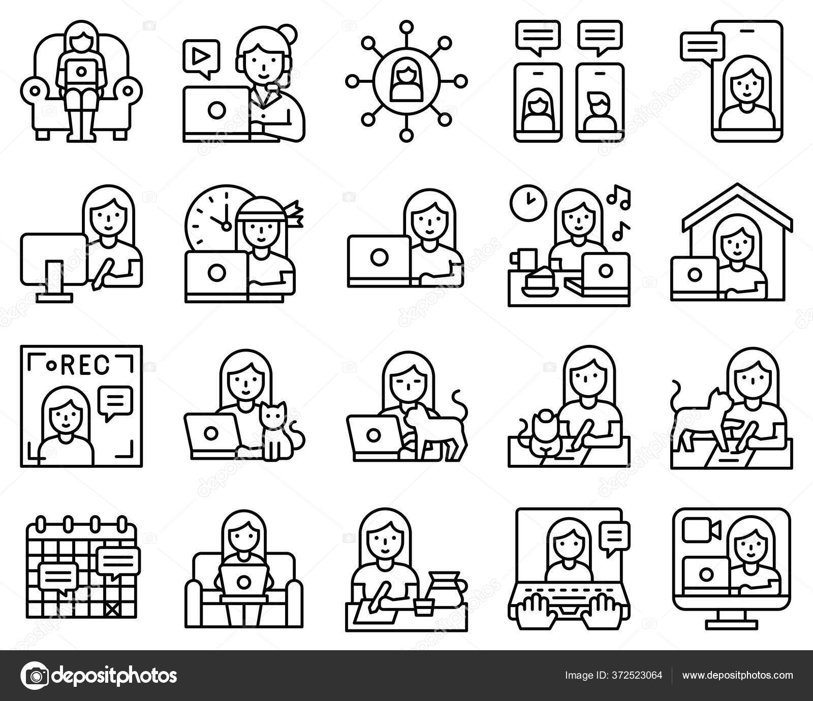 Work Home Icon Set Female Version Line Style Stock Vector by ©lukpedclub.gmail.com 372523064