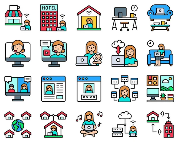 Work Home Icon Set Female Version Line Style Stock Vector by ©lukpedclub.gmail.com 372523064