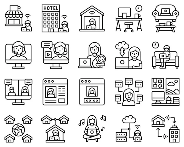Work Home Icon Set Female Version Line Style Stock Vector by ©lukpedclub.gmail.com 372523064