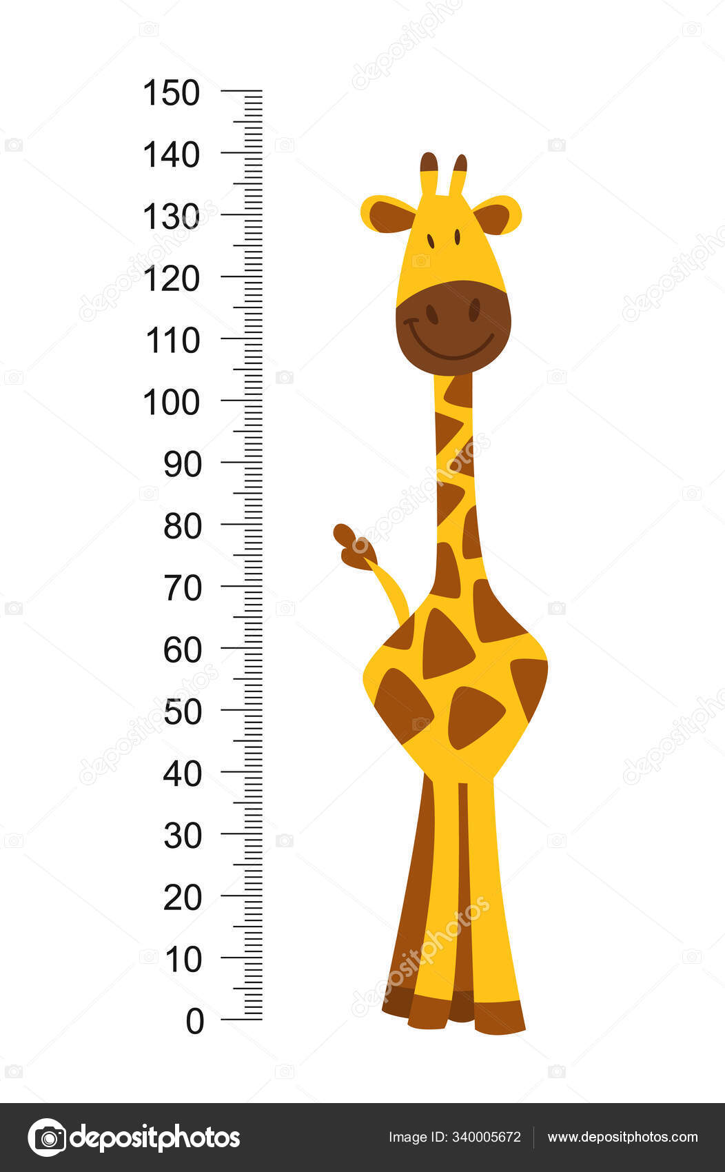 Cheerful funny giraffe with long neck. Height meter or meter wall or ...